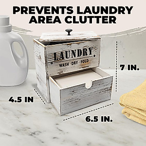 Laundry Pods Container - Whitewashed Wood Laundry Pod Storage Container - Farmhouse Decor Laundry Pod Holder & Laundry Room Decor - Laundry Detergent Container with Lid and Drawer