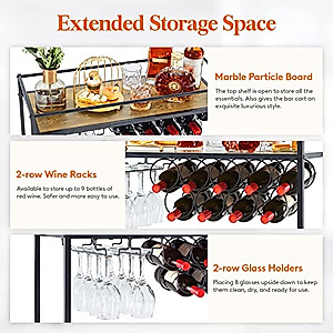 Lifewit Bar Cart, Home Bar Serving Cart, 2 Tier Drink Cart with 9 Wine Bottle Racks, Liquor Beverage Cart for Kitchen Dining Living Room Outdoor, 31.5" x 13" x 34.6", Black