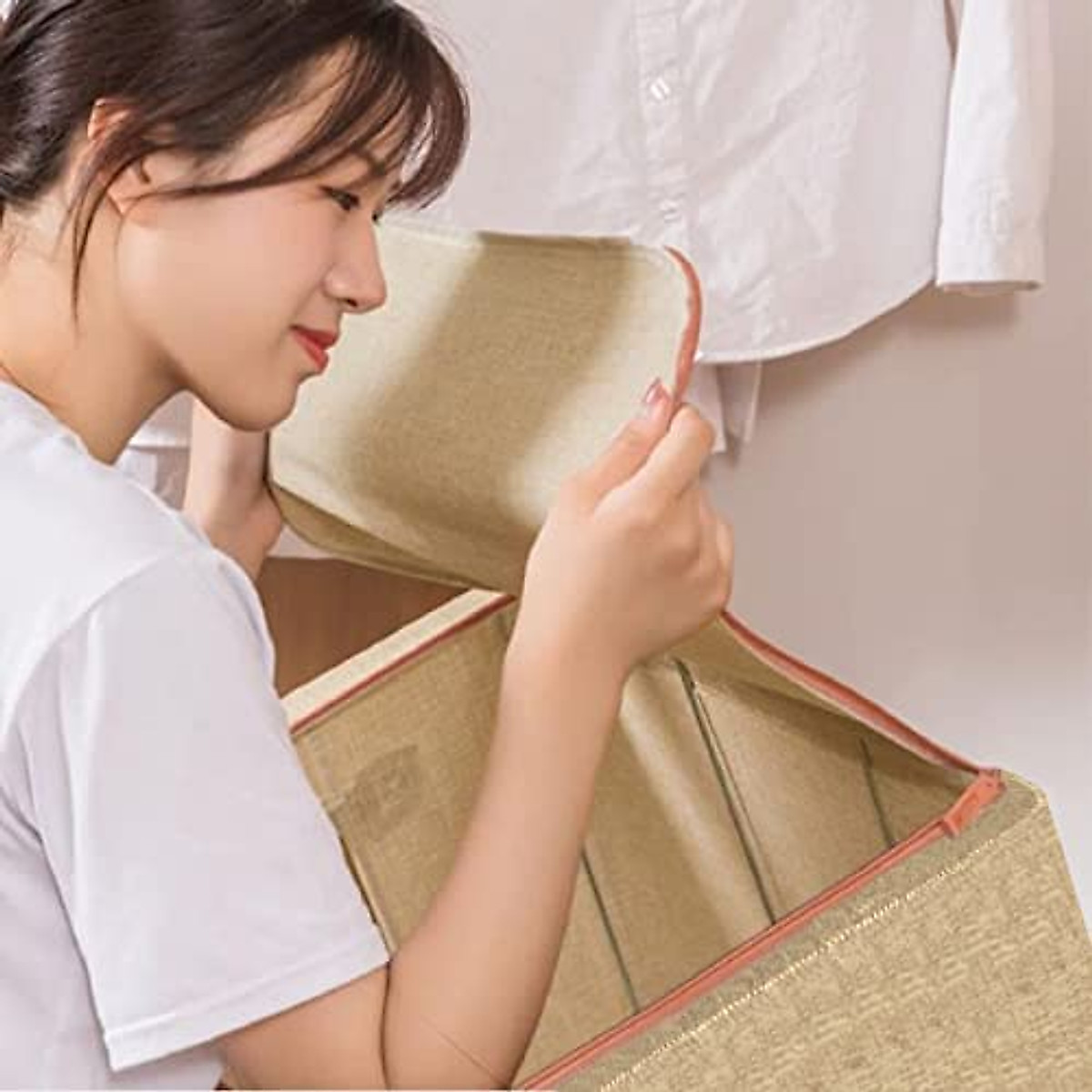 choedii Storage Containers 2-Pack Stackable Large Foldable Clear Organizer Bags for Organizing Clothes Waterproof Bin Box with Lid Zipper Handles 66L (Beige 2pcs)