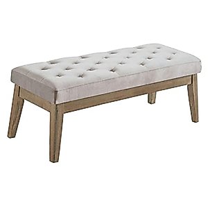 24KF Velvet Upholstered Tufted Bench with Solid Wood Leg,Ottoman with Padded Seat-Taupe