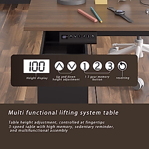 MOUMON Electric Standing Desk with Drawers and Shelves, Executive Desk Adjustable Height Desk, L-Shaped Design, 63 inch Tabletop, for Office Deep Brown and Black (63”W x 63”D x 29.6-45.3”H)