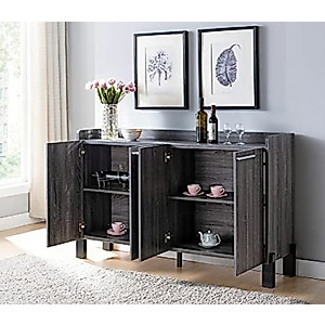ICE ARMOR 99ID182337 62" W Sideboard Large Dining Server Cupboard 4 Door Buffet Console Table with Storage Cabinets in Distressed Black Finish, 182337-distressed Grey