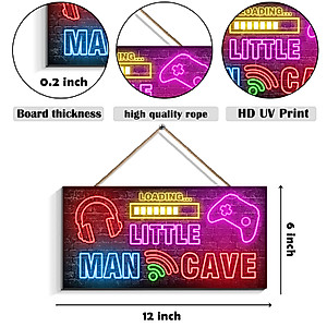 Little Man Cave, Gaming Wooden Door Sign for Little Boy Gamer Room Decor, Nursery Playroom Hanging Decor (6"x12")