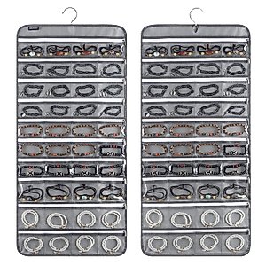 ANZORG 80 Zippered Pockets Hanging Jewelry Organizer for Holding Jewelries Dual-Sided Accessory Display Holder for Earrings Bracelets Rings (80 Zippered Pockets-Grey)