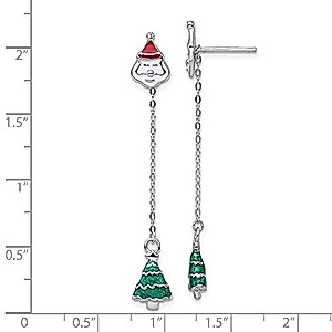 Diamond2Deal Sterling Silver RH-plated Enameled Crystal Santa/Tree Stud Earrings (L- 2.01 in, W- 0.3 in)
