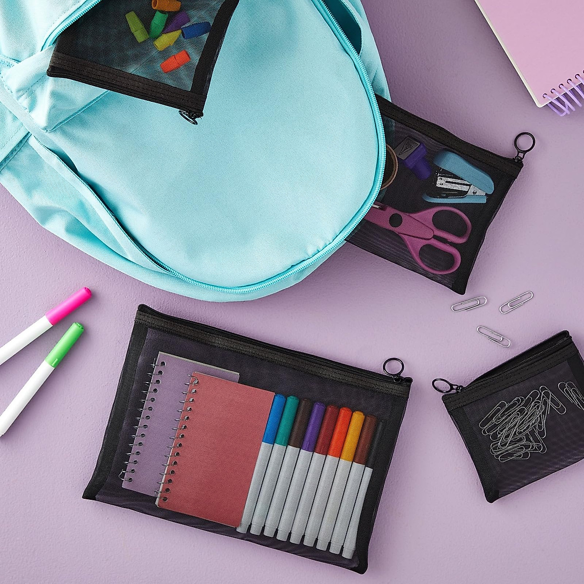 Glamlily Mesh Makeup Bag Set of 4, Travel Zipper Pouch for Cosmetics (Black, 3 Sizes)