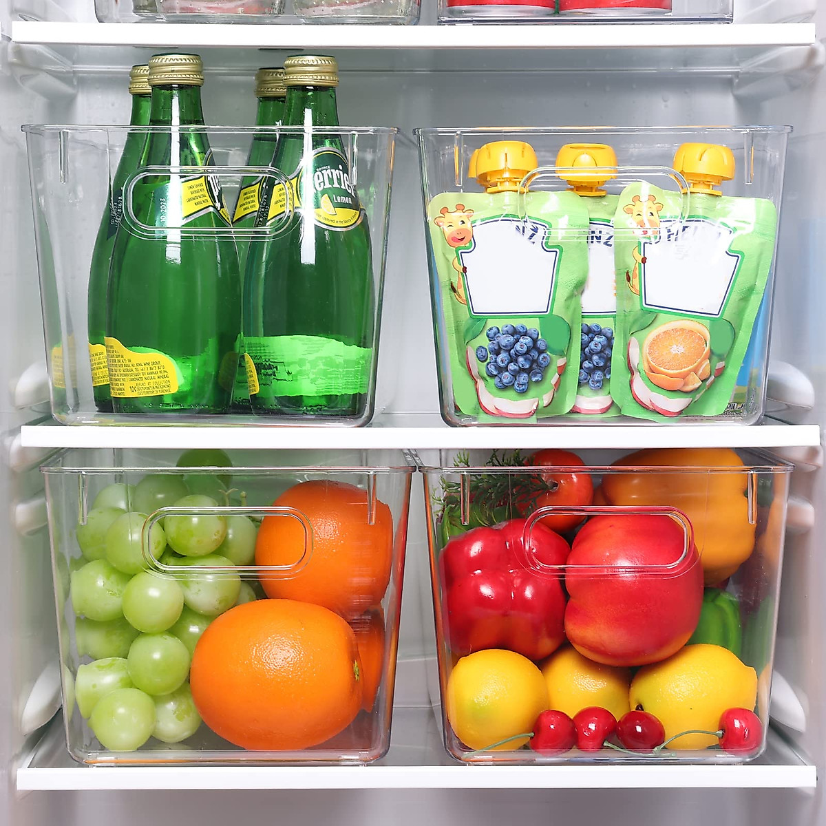 Moretoes 6 Pack Clear Plastic Storage Bins, Kitchen Organization Cabinet Fridge Organizer, Pantry Organization and Storage Bins