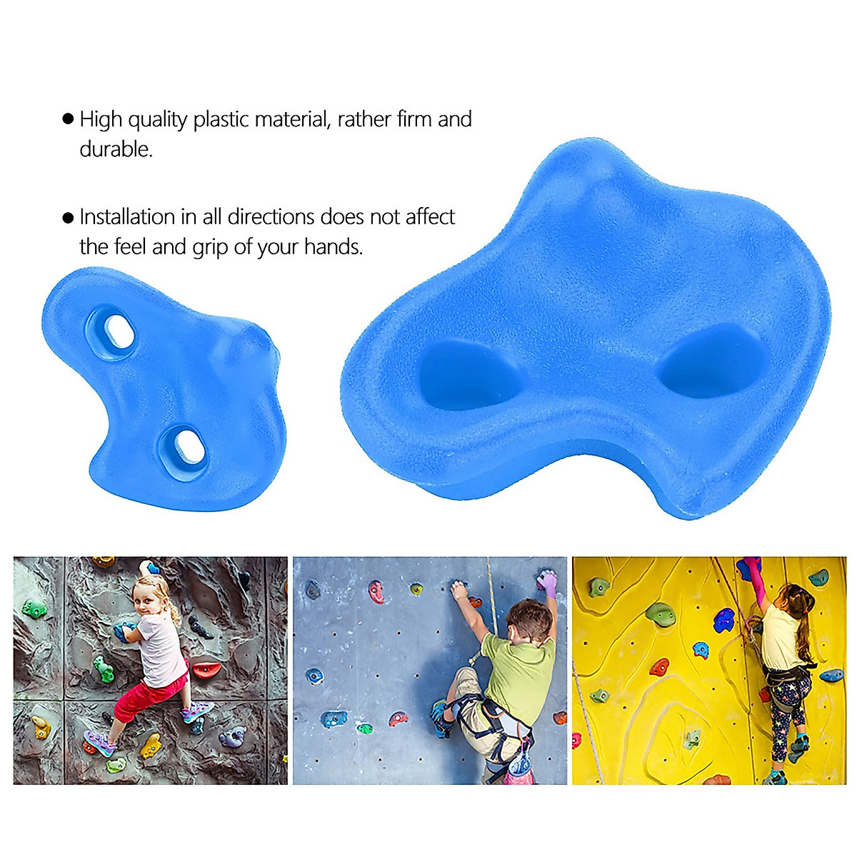 oceanside 10PCS Plastic Textured Rock Climbing Stone Rocks Wall Stones Kids Assorted Kit Bolt, Red, Blue, Black(Blue)