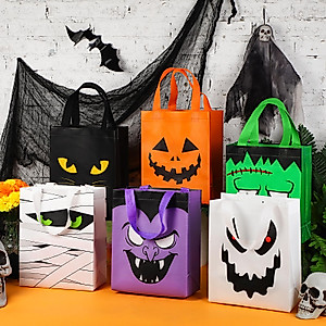 18 Pcs Halloween Candy Bags Reusable Non Woven Trick or Treat Gift Bags Cat Ghost Mummy Vampire Zombie Pumpkin Halloween Tote Bag with Handles Bulk for Halloween Party Kids Birthday
