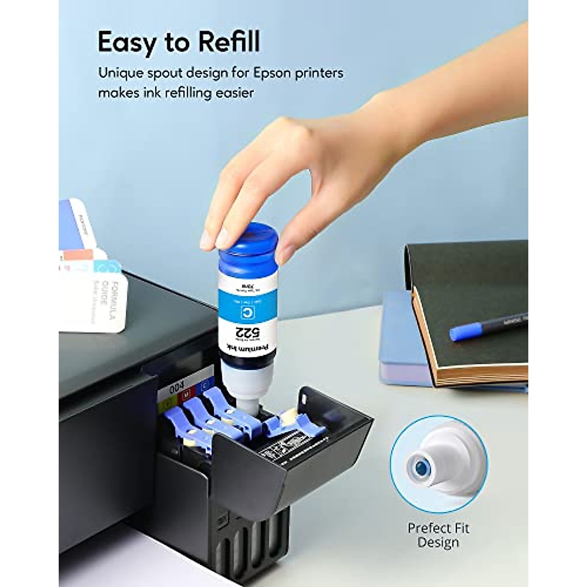 522 High Capacity (5 Bottles) Compatible Refill Ink Bottle Replacement for Epson 522 Ink Refill Bottles (Not Sublimation Ink) Use for EcoTank ET-2803 ET-2800 ET-2720 ET-4800 Printer