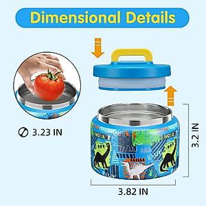 JXXM 8 Oz Thermo Food Jar for Hot & Cold Kids, Insulated Lunch Containers Jar,Leak-Proof Vacuum Stainless Steel Wide Mouth Soup thermo School,Travel (BLUE-Dinosaur) 1pc