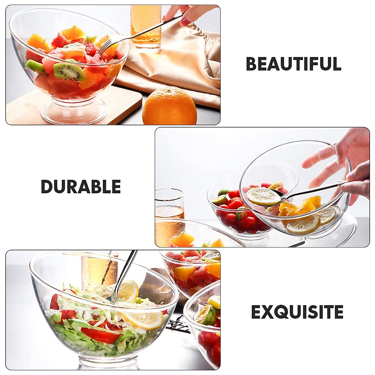 Housoutil Angled Salad Bowls Plastic Round Serving Bowls Footed Trifle Bowl Dessert Cups Sundae Ice Cream Bowls Chips Bowls for Candy Snacks Fruit Mixing Bowl
