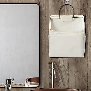 Chumia 6 Pack Wall Hanging Storage Basket Bathroom Closet Hanging Storage Bag Over The Door Hanging Basket Bedroom Wall Storage Organizer Waterproof Linen Cotton Box Containers and 10 Hooks(White)