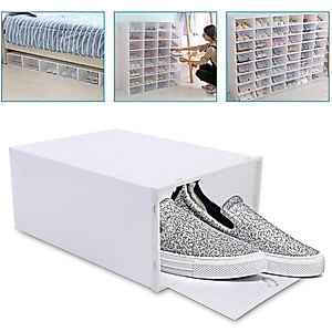 WDZCZDoo 24 PCS Shoe Storage Boxes,Clear Plastic Clamshell Shoebox Stackable Shoe Organizer Foldable Display Box Container Closet Shelf Shoe Organizer (24PCS)