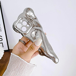 JANDM Case for iPhone 14 Pro Max,3D Wave Bubble Shape Ripple Chrome Pattern Soft Non-Yellowing Bumper Case Glitter Shiny Camera Shockproof Women Girls Cover Case for iPhone 14 Pro Max -Silver