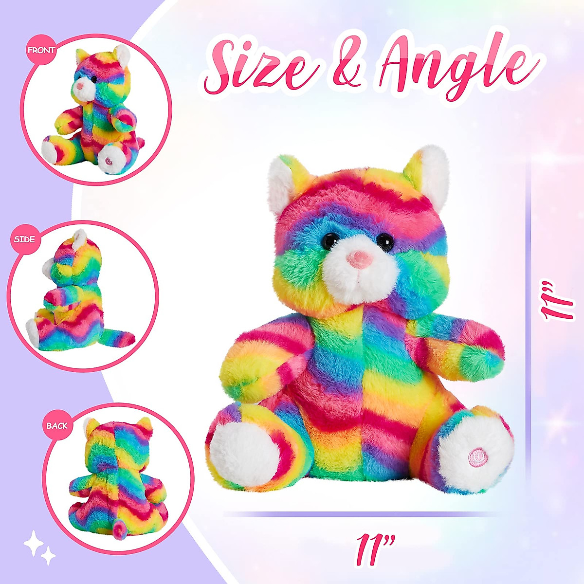 Athoinsu Light up Rainbow Music Teddy Bear Stuffed Animal LED Glowing Singing Night Light Cute Soft Plush Toy Gifts Decors for Toddlers Kids, 11"