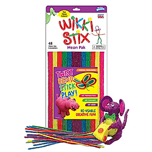Sensory Fidget Toy, Arts and Crafts for Kids, Non-Toxic, Waxed Yarn, 8 inch, Reusable Molding and Sculpting Sticks, American Made by Wikki Stix,Neon Colors, 48 pack