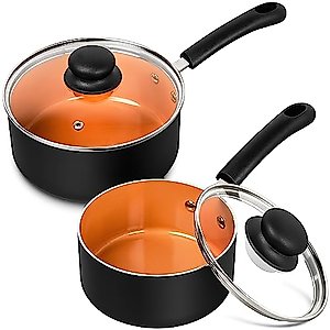 Michelangelo Nonstick Sauce Pan With Lid, 1QT&2QT Ceramic Saucepan, Copper Saucepans,PFAS-FREE Pot Set,Small Pots For Cooking,Multipurpose Cooking Pots Set For Home Kitchen,Dishwasher Safe