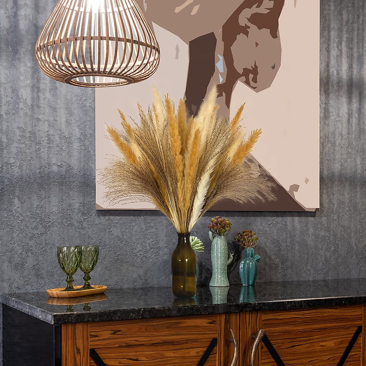 EVOLUX Pampas Grass Decor,60 Pcs Natural Dried Pampas Grass|15 Pcs White & 15 Pcs Beige & 30 Pcs Reed Grass,17" Pompas Grass for Flowers Arrangement Home Garden Wedding Decor