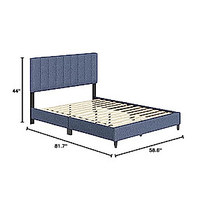 Boyd Sleep Leah Upholstered Platform Bed Frame with Headboard, Mattress Foundation NOT Required: Linen, Blue, Full