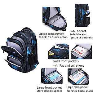 3Pcs Boys Girls Galaxy Print School Backpack Elementary Middle High Students Waterproof Bookbag with Lunch Bag Pencil Case