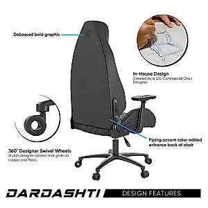 Atlantic Dardashti Gaming/Executive Chair –Molded Cold-Cure Foam, ANSI/BIFMA X5.1 Tested, Class-4 Heavy-Duty Gas Piston, 350 lbs. Weight Load, 8-Way Arm Rests, PN 78050356 – Black and Midnight