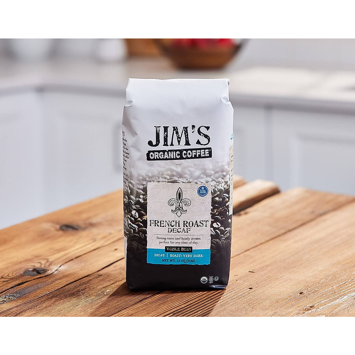 Jim’s Organic Coffee – French Roast Decaf – Dark Roast, Whole Bean, 11 oz Bag