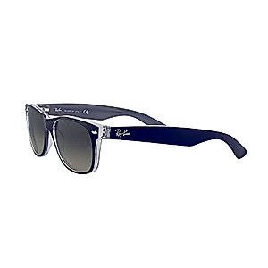 Ray-Ban RB2132 New Wayfarer Square Sunglasses, Matte Blue On Transparent/Light Grey Gradient Dark Grey, 52 mm