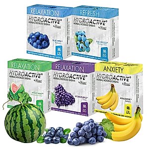 HydroActive Hookah Flavors With Essential Oils, Relaxation Mix Hookah Shisha in Blueberry, Banana, Blueberry Mint, Watermelon Mint, Grape Flavor Set, Hookah Flavors Nicotine Free, 50-Gram 5 Packs