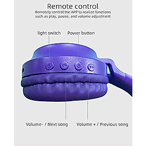 Asmi Bluetooth Headphones, Wireless Cat Ear Headphones LED Light Up Wireless Headphones Over Ear, Foldable & Lightweight Stereo Wireless Headset for Travel Work TV PC Cellphone (Purple)