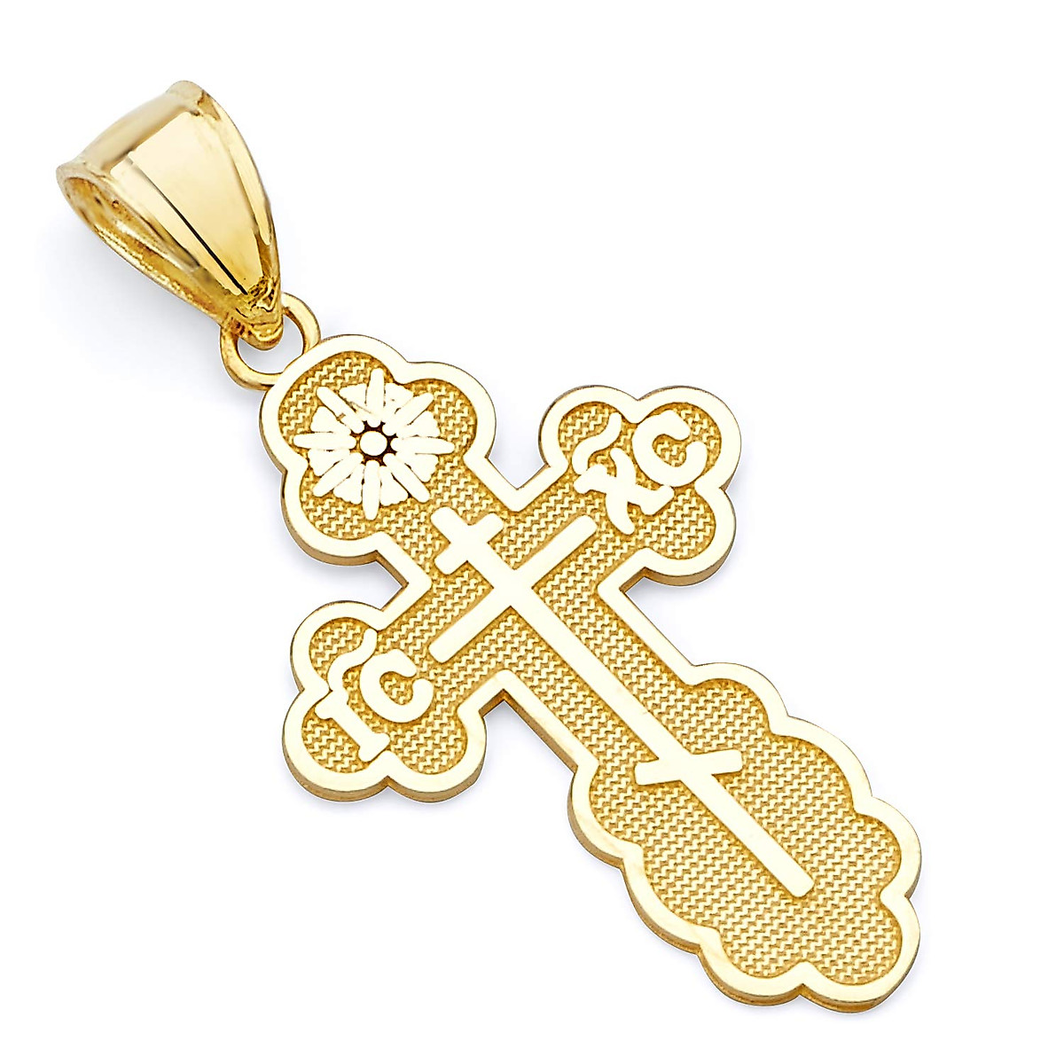 14k REAL Yellow Gold Religious Saint Olga Greek Orthodox Baptismal Cross Charm Pendant