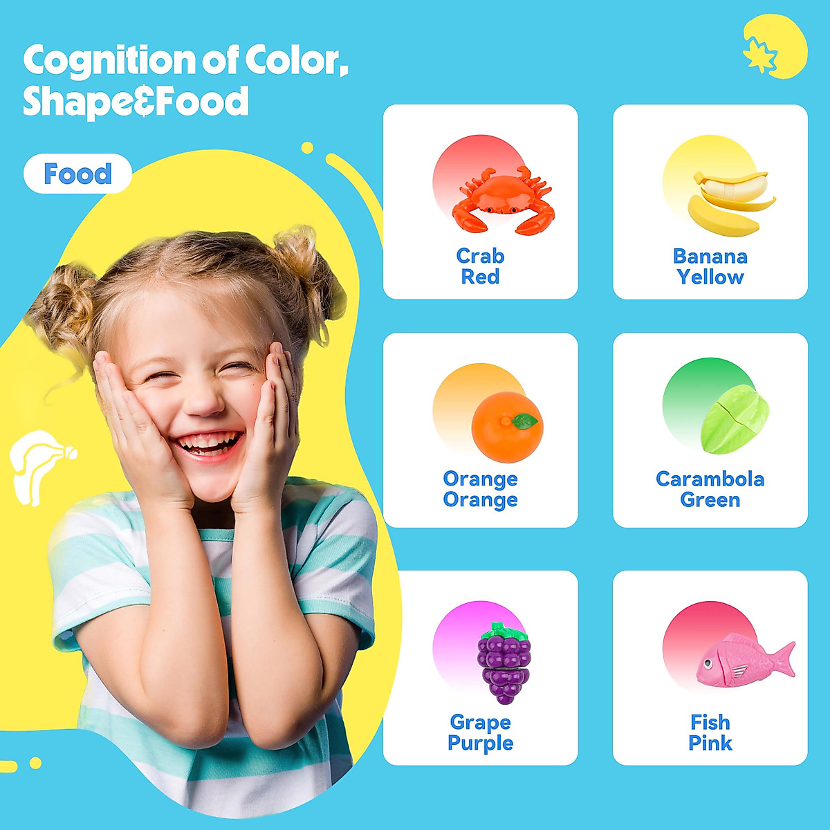 BELLOCHIDDO Kids Play Food - 70PCS Pretend Plastic Fruits & Vegetables & Kitchen Accessories with Basket, Cutting Food Toys for Toddlers - Toy Food Educational Gifts for Girls Boys