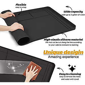 SKDKYCCO Under Sink Mat for Kitchen, 34'' x 21'' Silicone Under the Sink Mat, Water Proof Under Kitchen Bathroom Cabinet Sink Mat and Protector for Drips Leaks Spills, Black