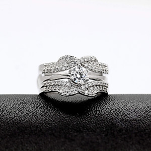 Uloveido Platinum Plated Solitaire Ring Enhancer Double Band Infinity Ring Enhancer Wedding Promise Cross Rings for Women (Size 9)