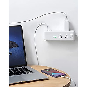 Power Strip Surge Protector by KOOSLA, [15A 1875W] 3 Sided, 6.5 ft Extension Cord, Flat Plug, 8 AC Multiple Outlets & 3 USB Ports Charging Station, Compact for Travel, Home, Office, Dorm Room