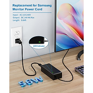 for Samsung Monitor Power Cord DC 14V 4A for Samsung SyncMaster 32” 27" 24" 22" 23" 20" 19" 18" 17" 15” Screen LED LCD TFT Monitor TV Power Supply Cord
