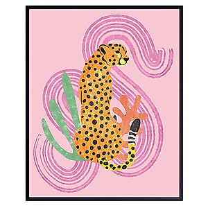 Abstract Cheetah Print Wall Art - Mid Century Modern Decor - Aesthetic Room Decor - Minimalist Wall Art - Pink Boho Wall Decor - Bohemian Wall Decor - Gallery Wall Art - Leopard Print