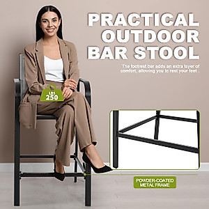 NUU GARDEN 3 Piece Outdoor Bar Set, 2 Textilene High Bar Stools and 1 Patio Bar Table, All-Weather Powder-Coated Frame, Ergonomic Back with Curved Armrests, for Patio, Deck, Garden, Black and Gray