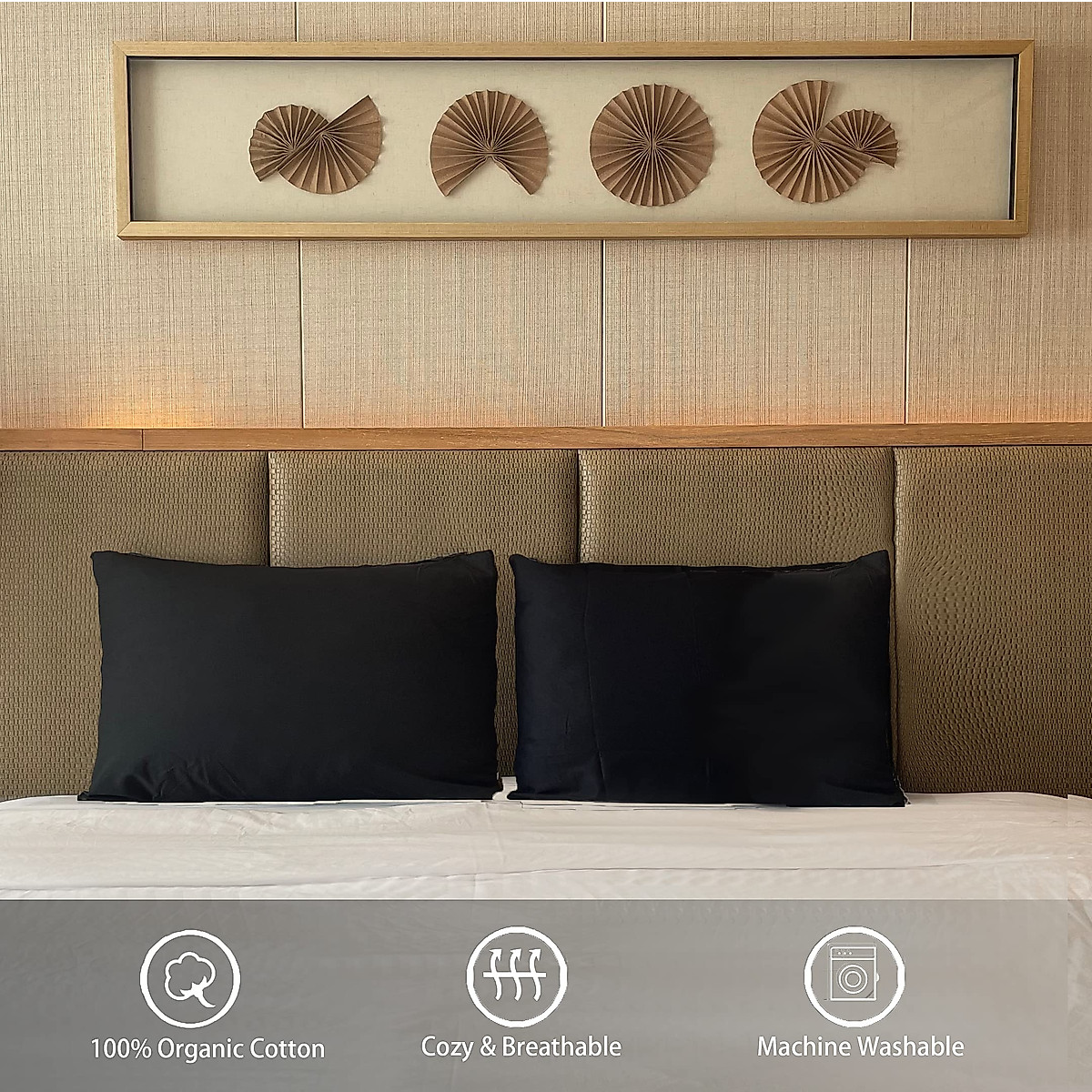 iMaylex Soft 100% Egyptian Cotton Zipper Pillow Case, Cozy and Lightweight Pillowcase, Set of 2, Black, Standard, 20" x 26"