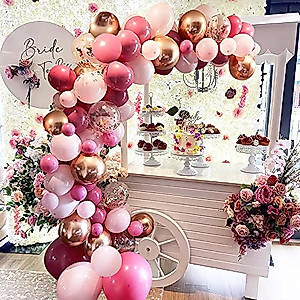 124PCS Rose and Pink Balloon Garland Kit, Dusty Rose Pink Balloons White Balloon Metallic Rose Gold Confetti Balloon for Wedding Bridal Shower Baby Shower Party Decoration