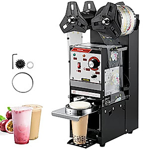 VEVOR Semi-automatic Cup Sealing Machine, 300-500 Cup/h Tea Cup Sealer Machine Black Boba Cup Sealer Machine, 90/95mm Cup Diameter Boba Cup Sealing Machine with Control Panel for Bubble Milk Tea