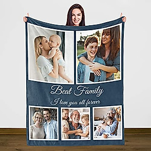 Rsskeoo Custom Blanket with Photo Text Collage Personalized Picture Blankets Throw Blanket, Mothers Day Customized Gifts for Mom, Son, Husband, Grandma from Daughter