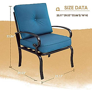 Skiway 2-Piece Outdoor Metal Steel Frame Furniture Set, Patio Bistro Dining Chair, All-Weather Bistro Conversation Seating Chairs with Peacock Blue Cushions