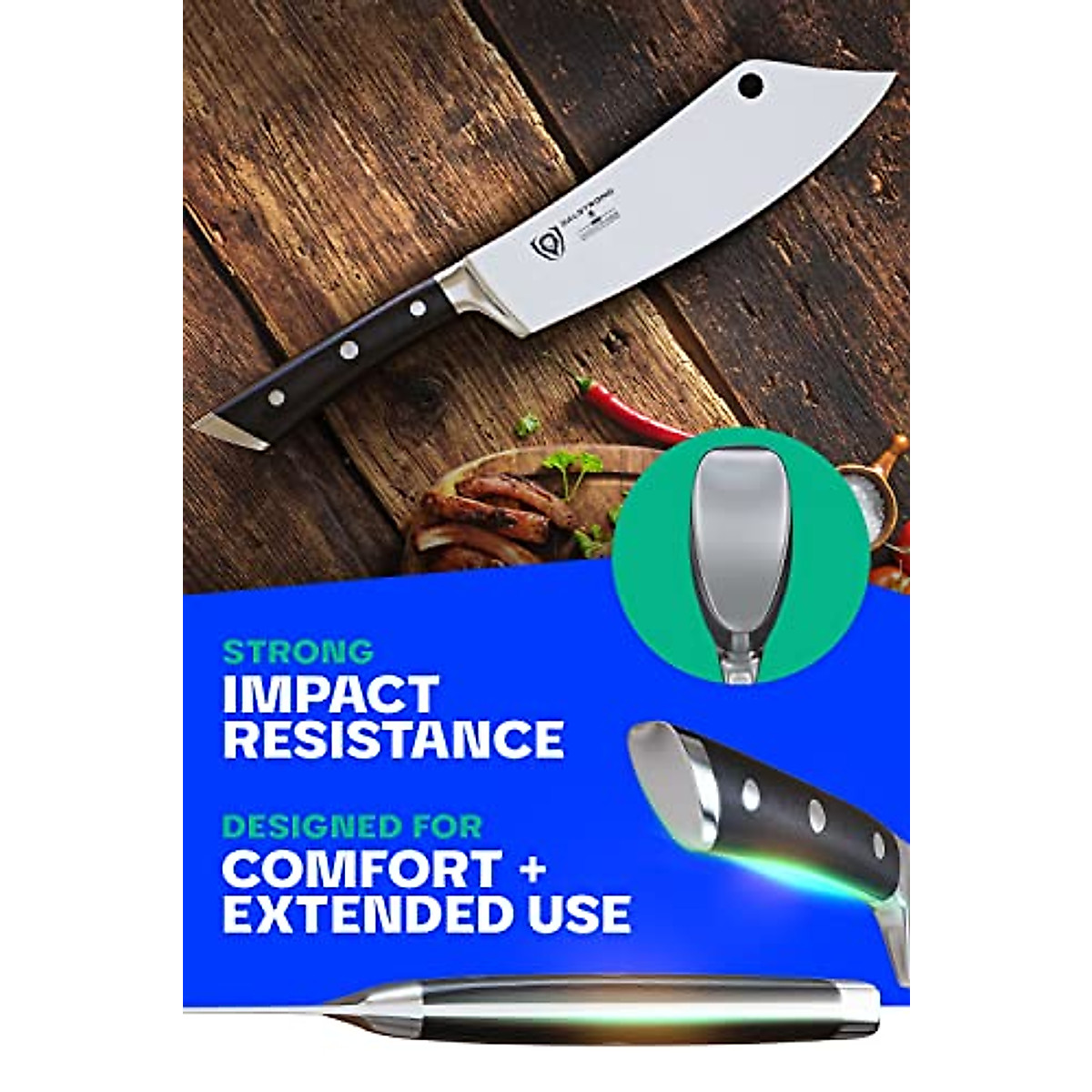 Dalstrong Chef & Cleaver Knife - 8 inch - The Crixus - Gladiator Series Elite - German HC Steel - Hybrid Razor Sharp Kitchen Knife - Black G10 Handle - Sheath Included - Chef Knife - NSF Certified