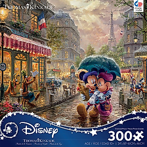 Ceaco - Thomas Kinkade - Disney Dreams Collection - Mickey and Minnie in Paris - 300 Piece Jigsaw Puzzle, 24 x 18