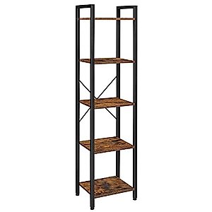 VASAGLE Bookshelf, Bookcase, 5-Tier Storage Shlef Rack with Steel Frame, for Living Room, Office, Study, Hallway, Industrial Style, Rustic Brown and Black ULLS100B01
