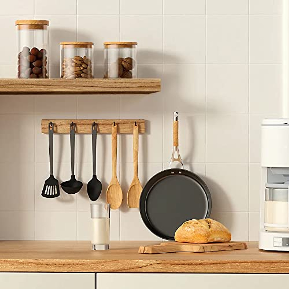 jmaisiu Floating Shelves, Set of 2 Wall Shelves with Invisible Brackets, 19.7Inch Natural Wooden Shelves for Wall Decor, Hanging Storage Shelves for Bedroom Kitchen Bathroom Living Room Decoration