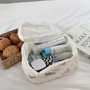 BILIPOPX 3 Pack Kawaii Cute Makeup Bag Bear Aesthetic Travel Quilted Cotton Cosmetic Bag Organizer Toiletry Pouch for Women Teen Girls (Bear Rabbit)