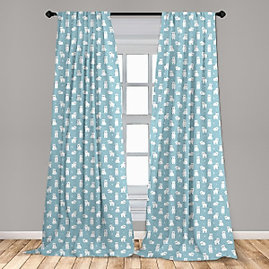 Ambesonne Bear Window Curtains, Cartoon Style Polar Bear Cubs on Sea Inspired Backdrop Arctic Wildlife, Lightweight Decor 2-Panel Set with Rod Pocket, Pair of - 28" x 63", Turquoise Blue