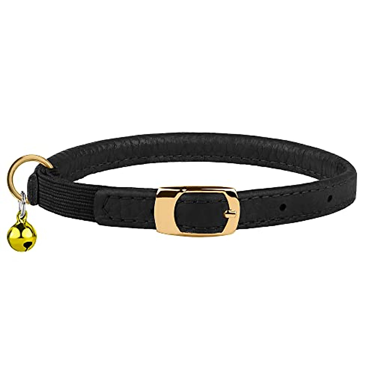 Murom Rolled Leather Cat Collar with Elastic Strap Safety Adjustable Pet Collars for Cats Kitten Yellow Red Pink Blue Orange Brown Gray (Black)